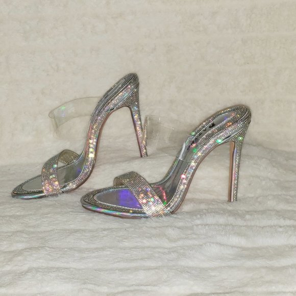 Pazzle | Shoes | Lee Silver Rhinestone Slip On Double Strap Slip On ...